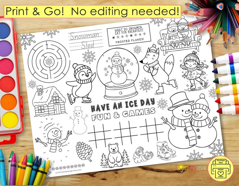 Printable Activity Placemat Sheet | Winter Snowman Coloring Page ...