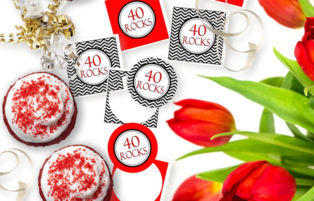 Milestone 40th Birthday Red and Black Printable Cupcake Toppers | 40 ...
