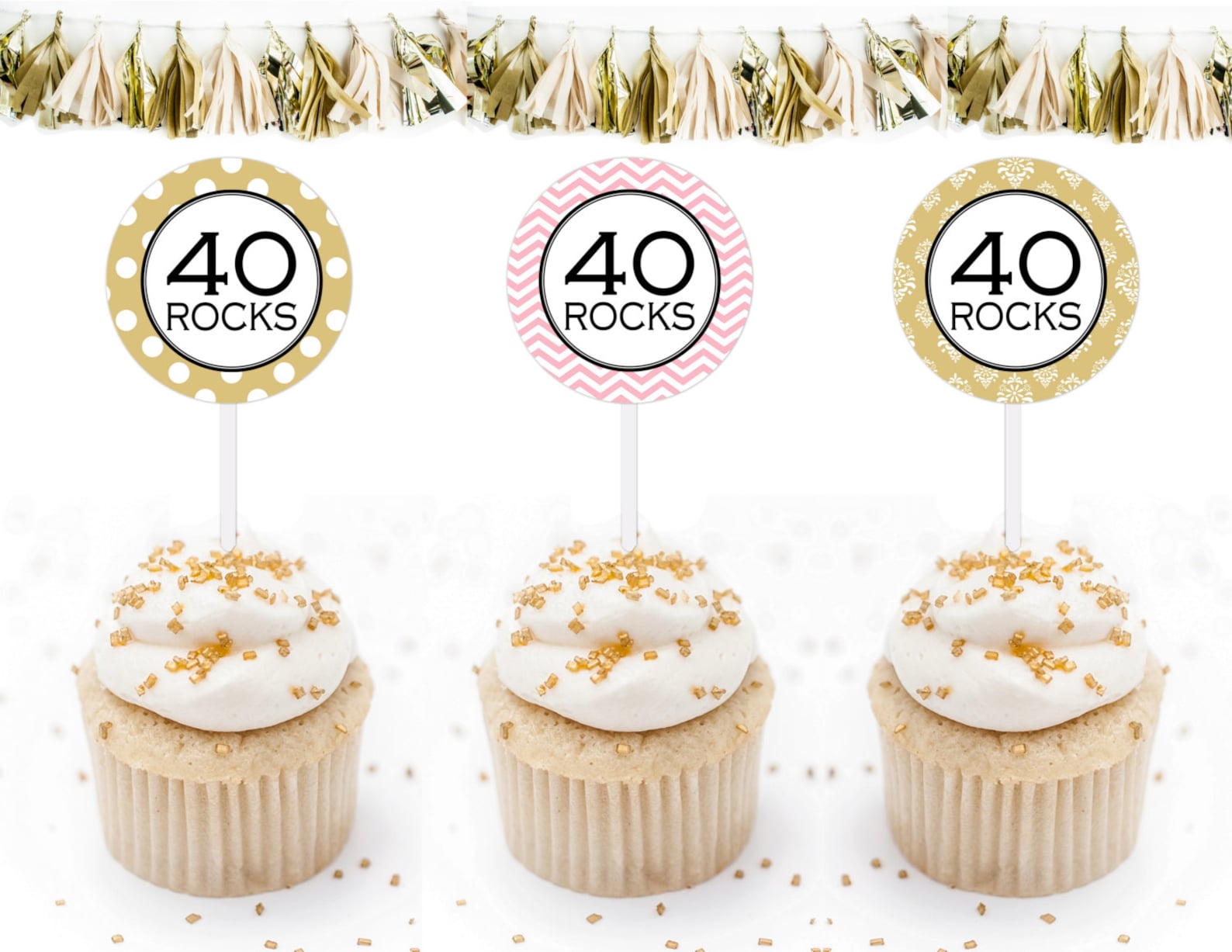 Printable 40 Rocks Cupcake Toppers 40th Birthday Cupcake - Etsy