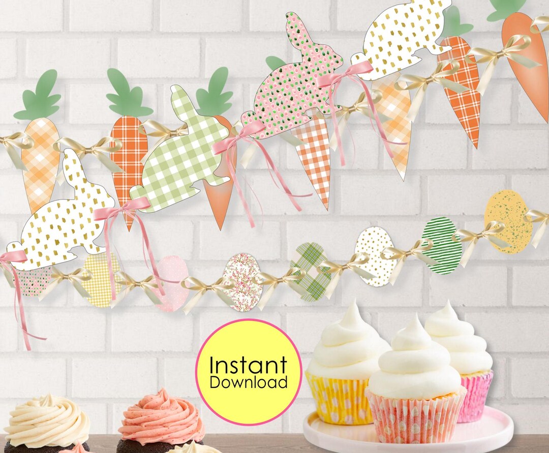 Printable Easter Banner Decor | Egg Banner | Carrot Banner | Bunny ...
