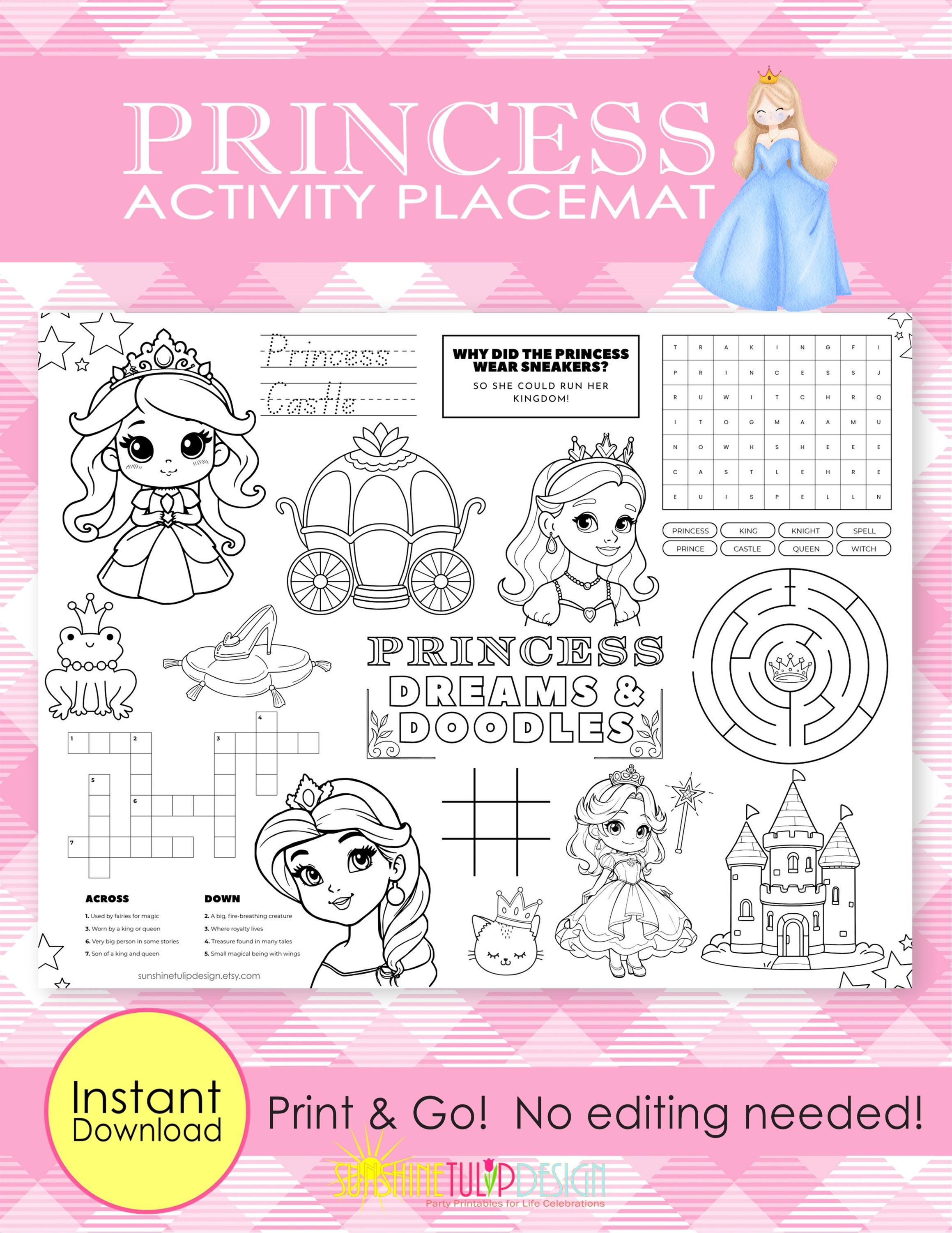 Printable Activity Placemat | Princess Coloring Sheet | Princess ...