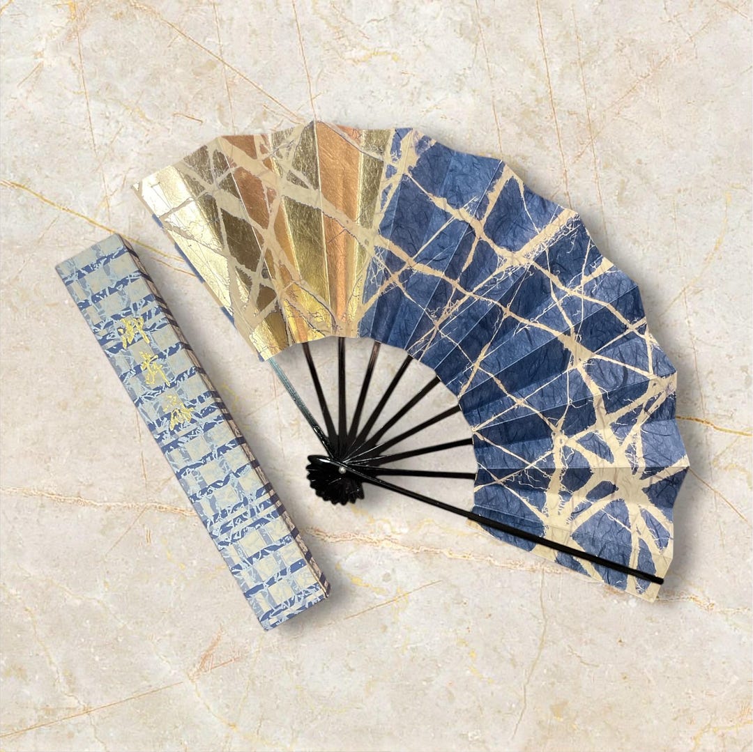 Vintage Folding Hand Fan, Sensu, Japanese Folding Hand Fan, Blue and ...