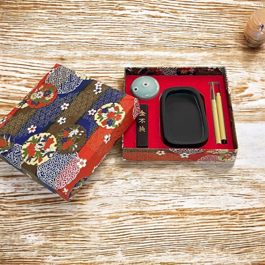 Vintage Shodo Tool Set, Brush Pen, Ink Stone, Ink Stick, Japanese ...