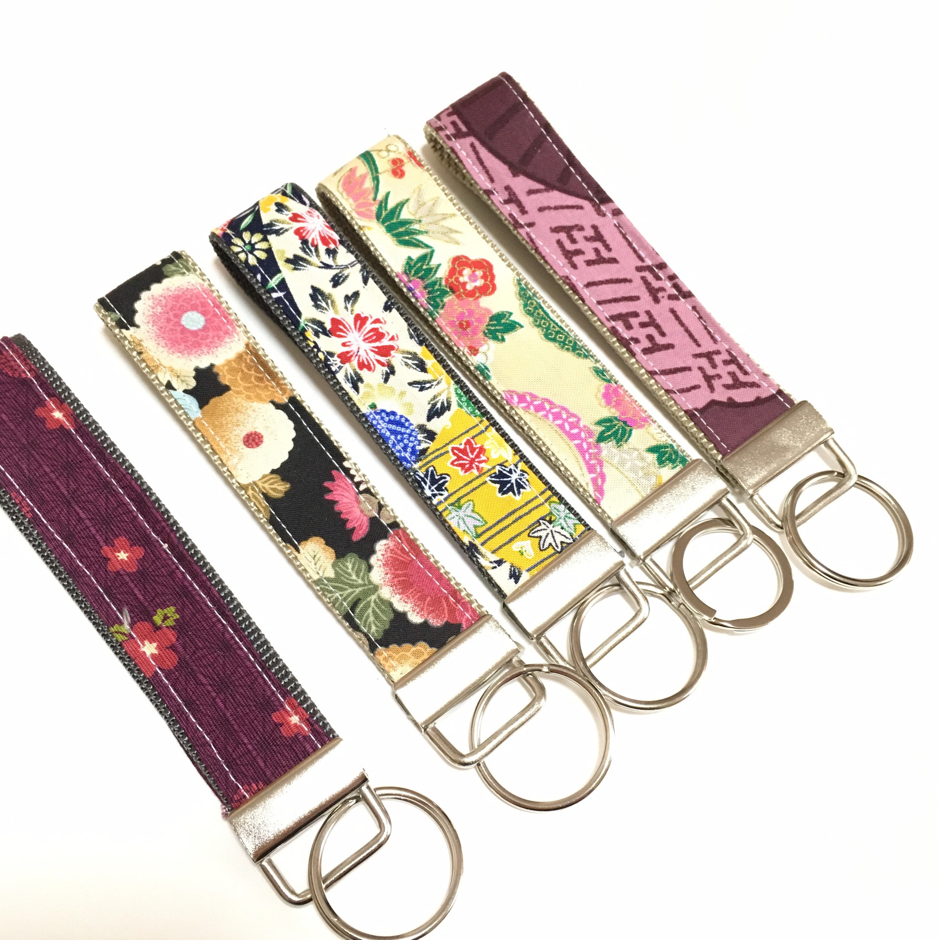 Set of 5 Wristlet Key Fob red Japanese pattern Fabric Key | Etsy