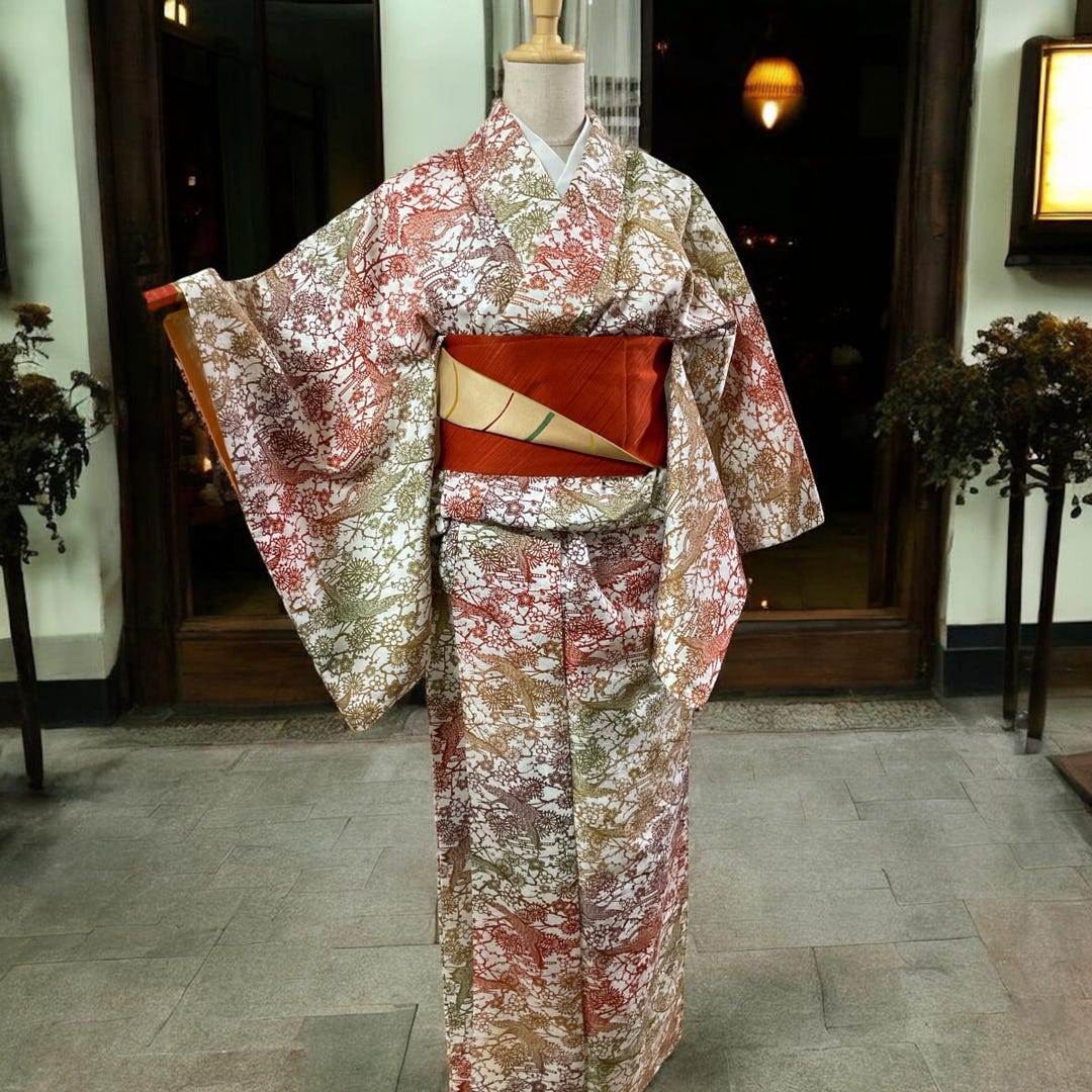 Set of Kimono and Obi, Vintage Kimono , Japanese Dress and Red Half ...
