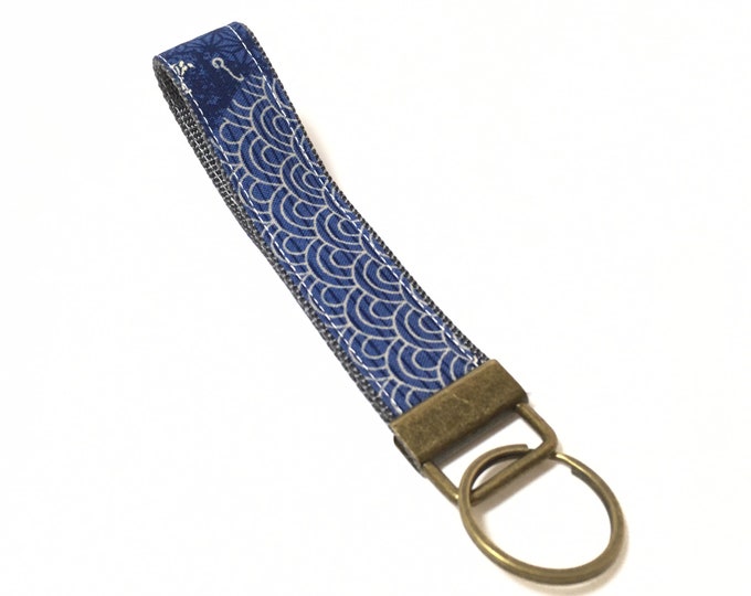 Wristlet Key Fob Japanese Key Fob Navy Blue Kasuri Pattern - Etsy