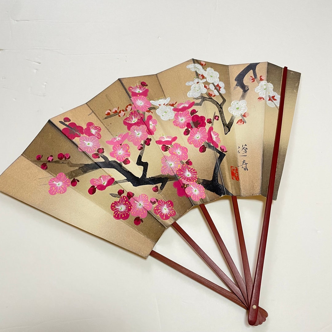 Vintage Folding Hand Fan, Sensu, Japanese Folding Hand Fan, Pink and ...