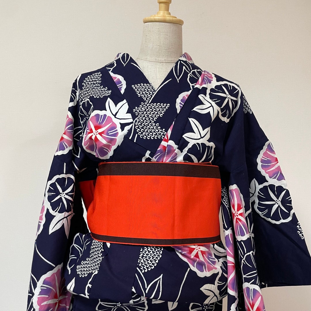 Set of Blue Yukata and Obi Belt, Vintage Yukata and Obi, Blue Yukata ...