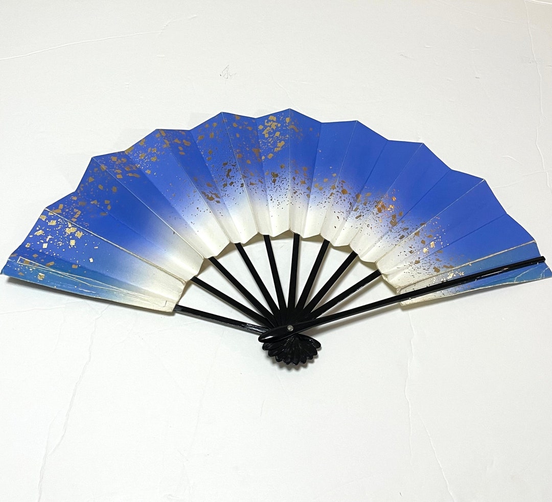 Vintage Folding Hand Fan, Sensu, Japanese Folding Hand Fan, Blue and ...