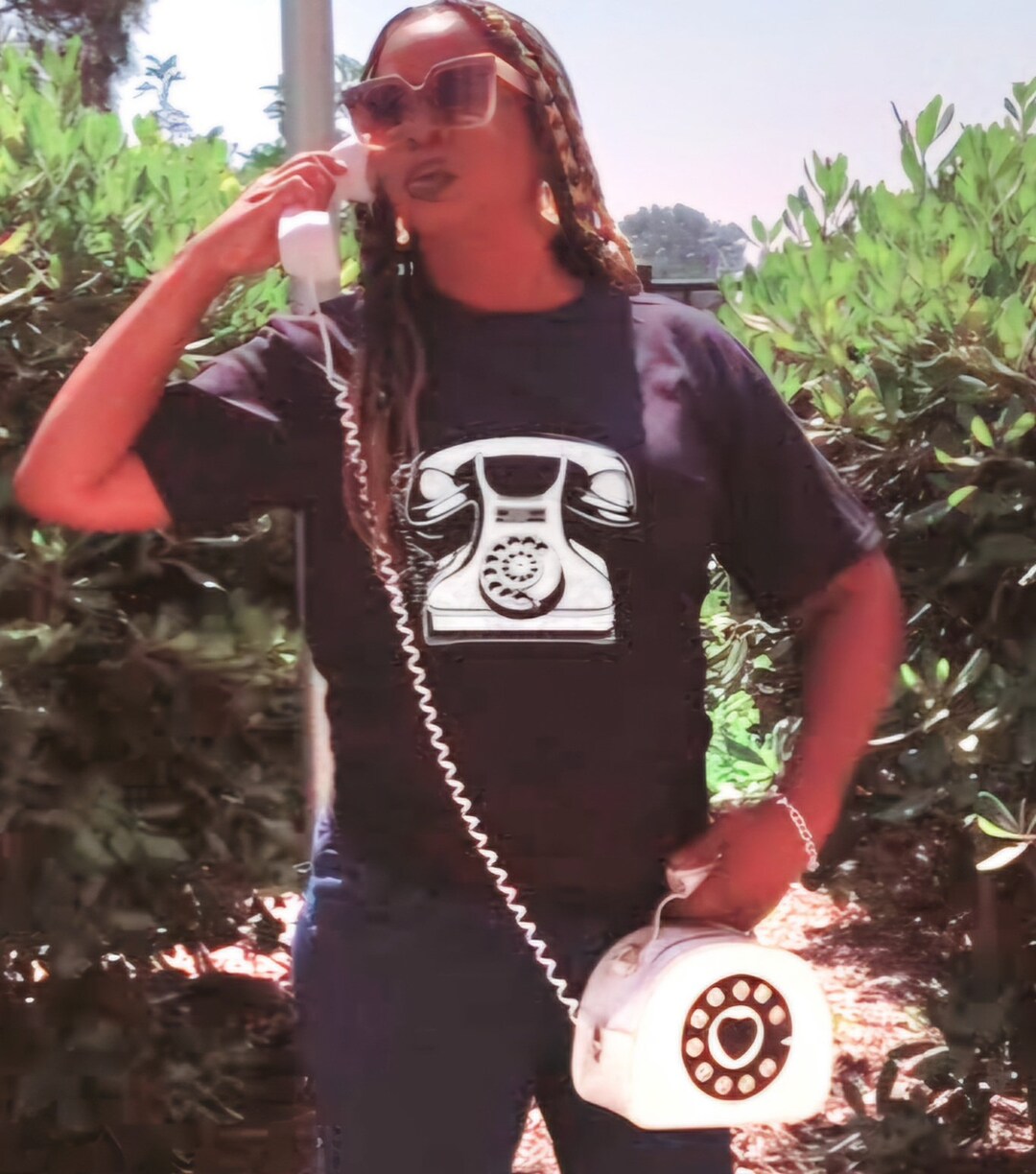 Retro Dial Telephone Crossbody Shoulder Bag,&tshirt Movable Microphone ...