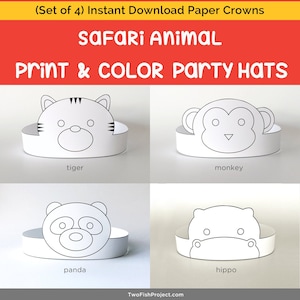 Print and Color Jungle Animals Birthday Party Paper Crown/hat ...