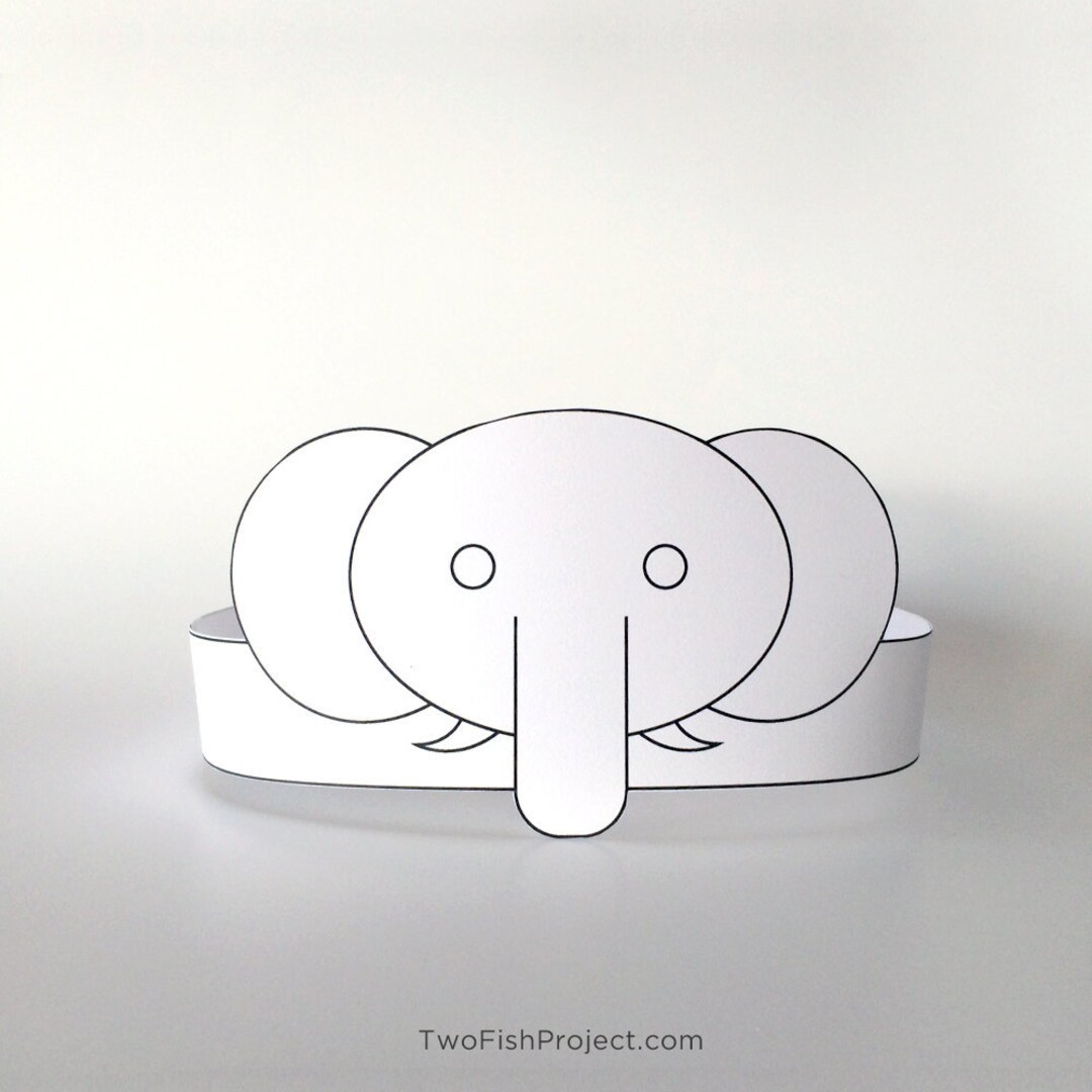 Elephant Coloring Page Safari Party Favor/hat, Preschool, Safari Baby ...