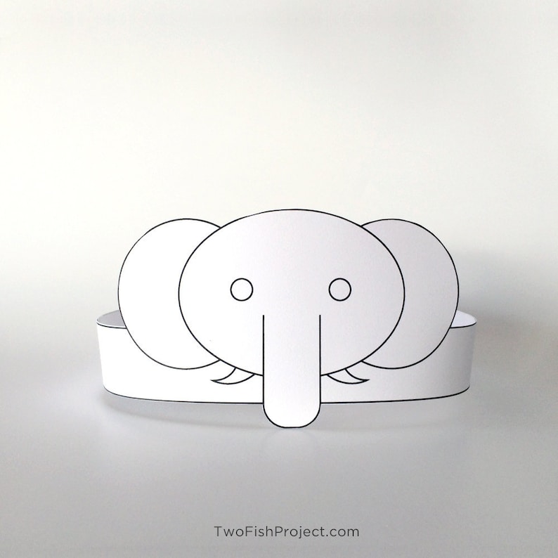 Elephant Coloring Page Safari Party Favor/hat, Preschool, Safari Baby ...