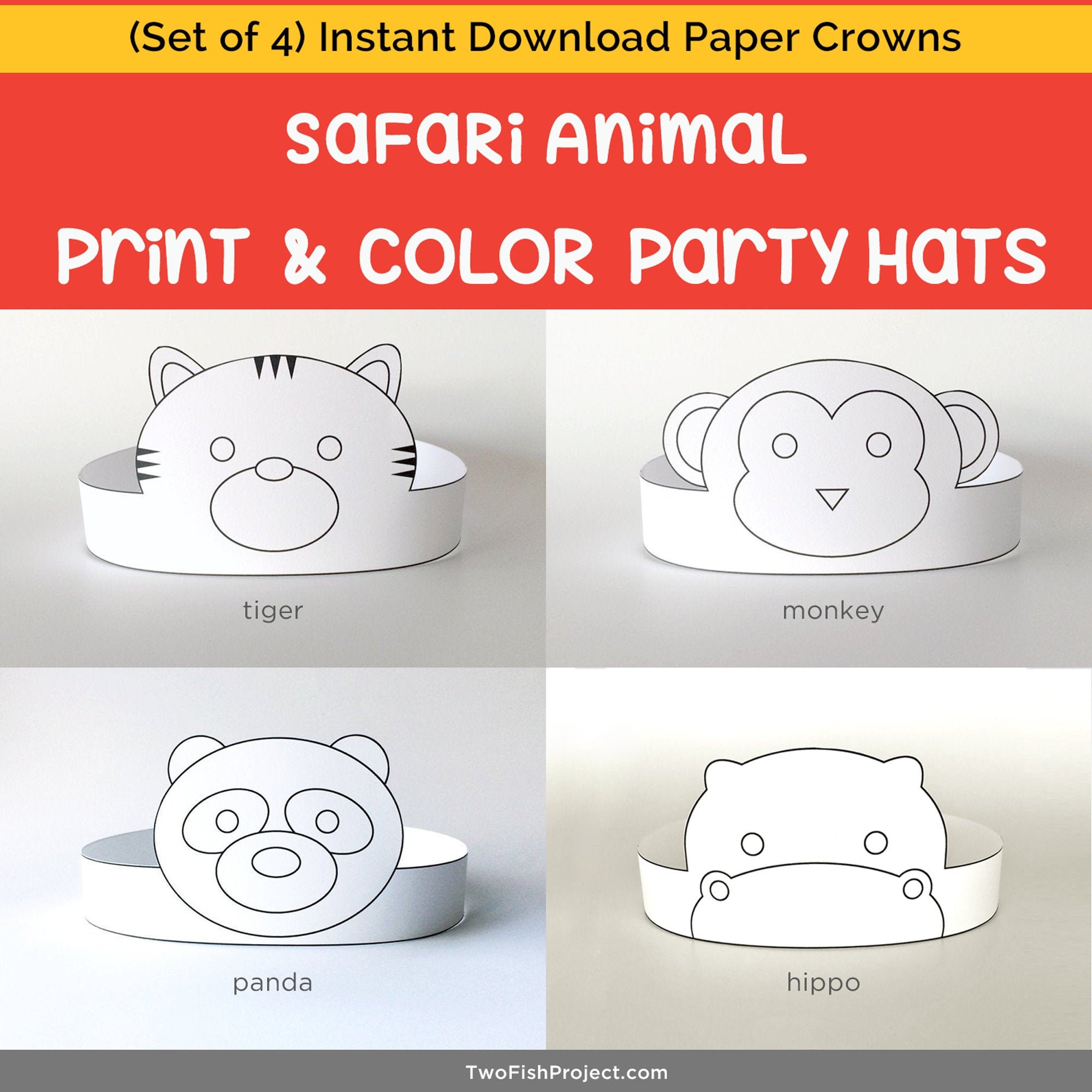 Print and Color Jungle Animals Birthday Party Paper Crown/hat - Etsy ...