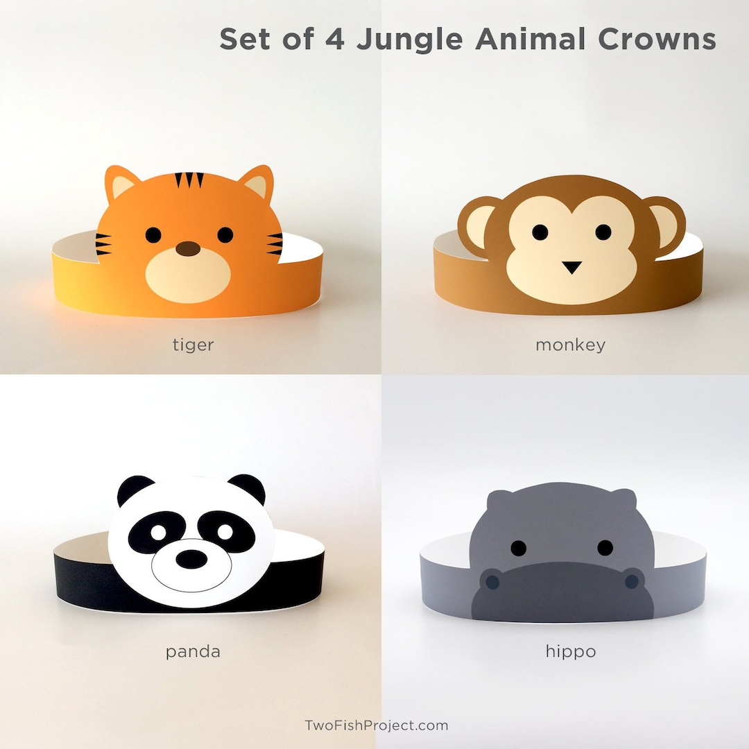 DIY Jungle Animals Birthday Party Paper Crown/hat, Printable Mask, Baby ...