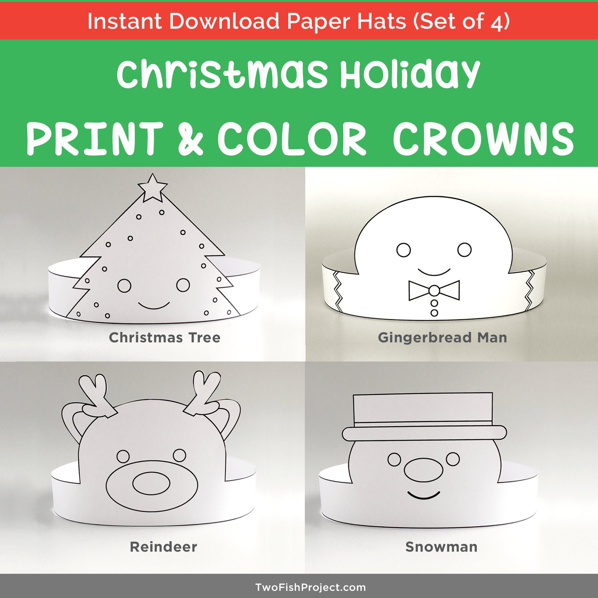 Christmas Party Hats for Kids/adults, Color Me Christmas Paper Crowns ...