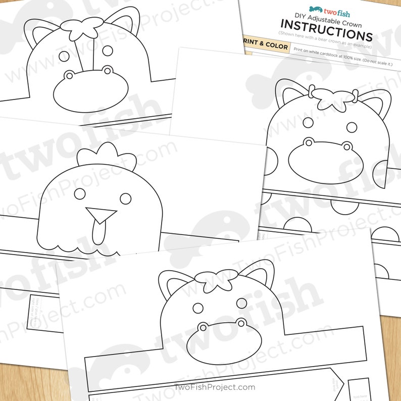 Imprimir y Color Granja Máscaras de Animales Niños / Niños / Niñas ...