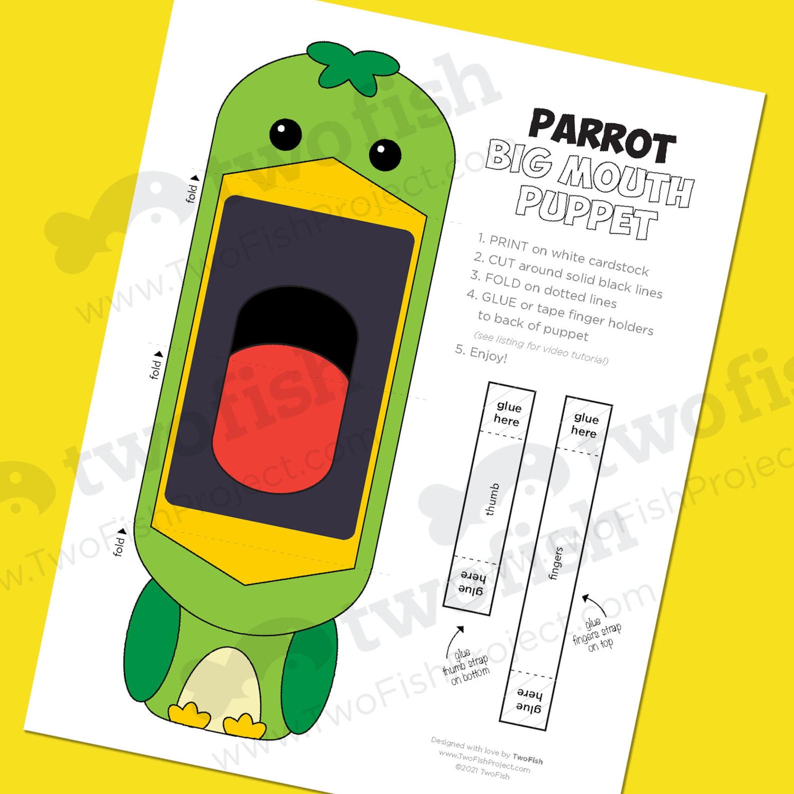 Parrot Printable Paper Puppet Preschool / Kindergarten Bird - Etsy