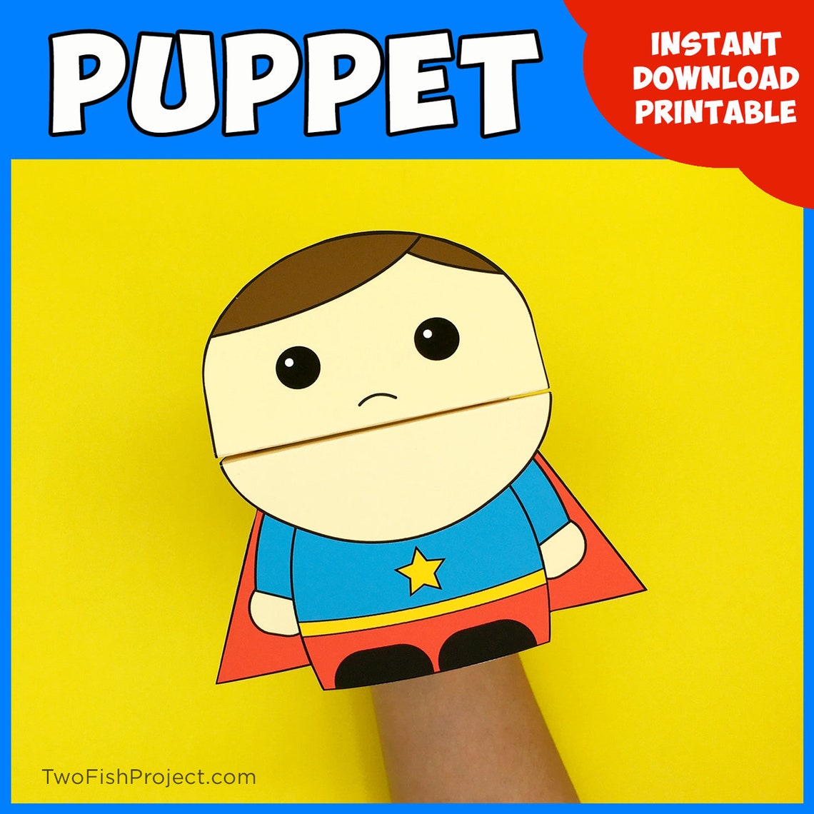 Superhero Printable Paper Puppet, Preschool / Kindergarten Hand Puppet ...