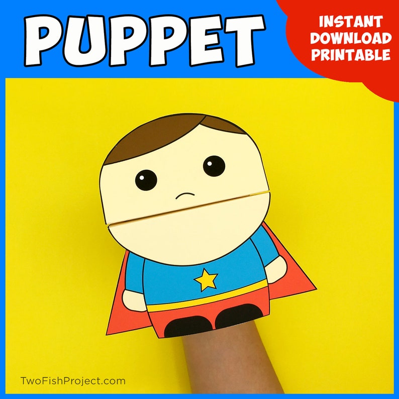 Superhero Printable Paper Puppet, Preschool / Kindergarten Hand Puppet ...