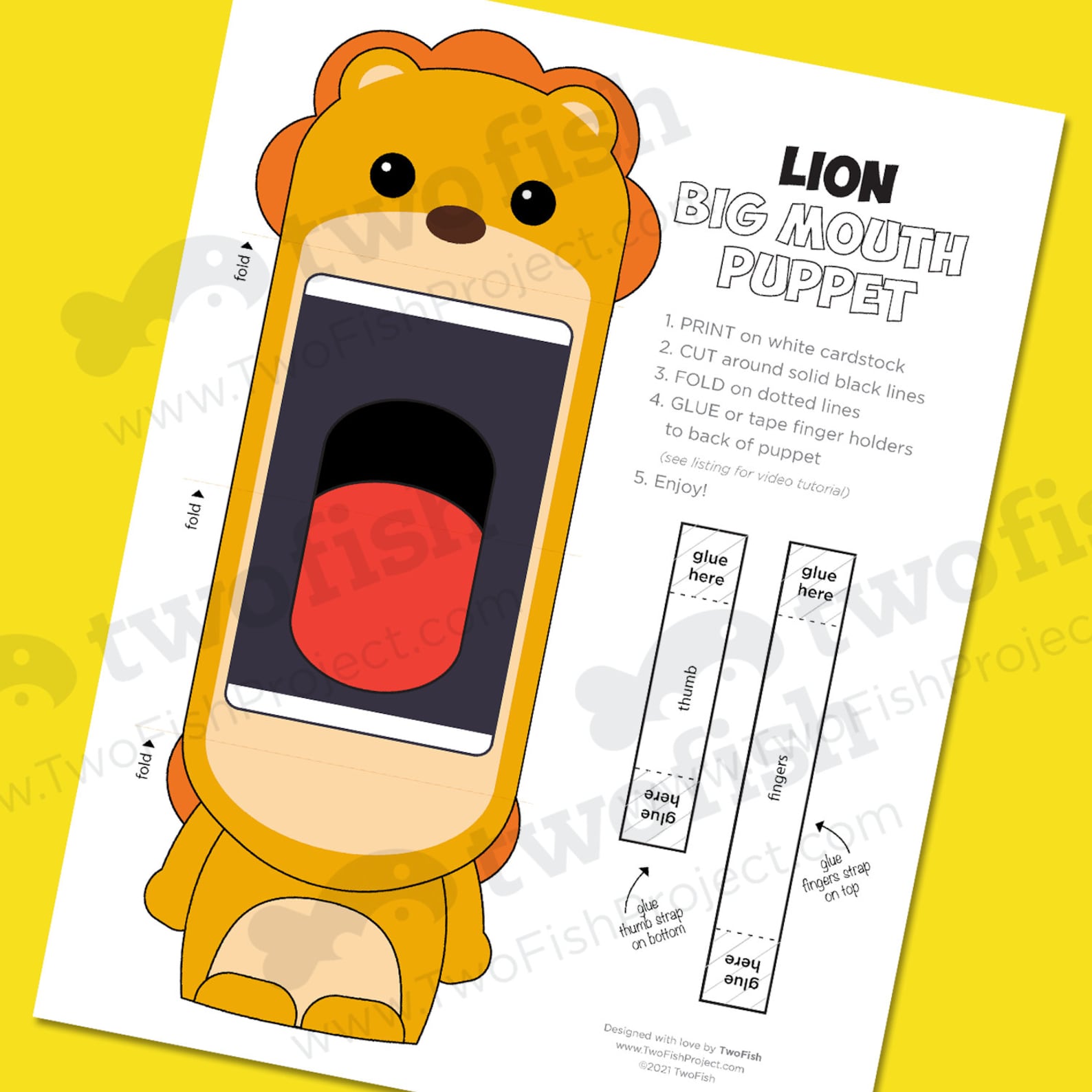 Lion Printable Paper Puppet, Preschool / Kindergarten Hand Puppet Craft ...
