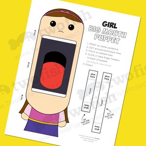 Girl Printable Paper Puppet, Preschool / Kindergarten Hand Puppet Craft ...