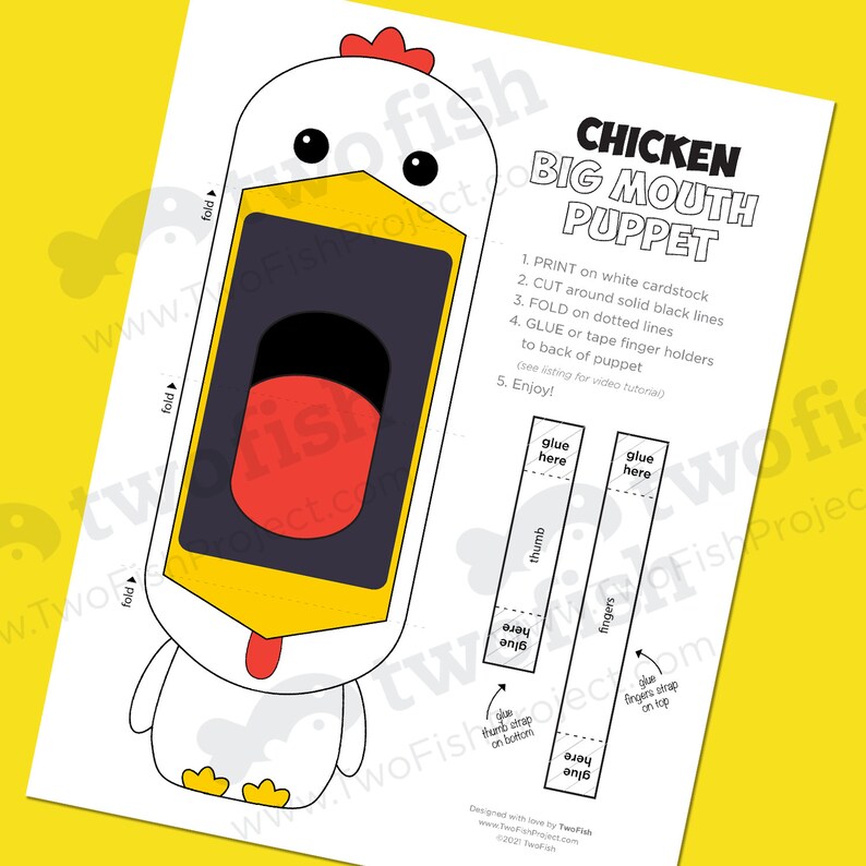 Chicken Printable Paper Puppet Preschool / Kindergarten Bird - Etsy