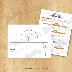 Chicken Coloring Hat, Farm Animal Birthday Party Hat, Mask, Crown ...