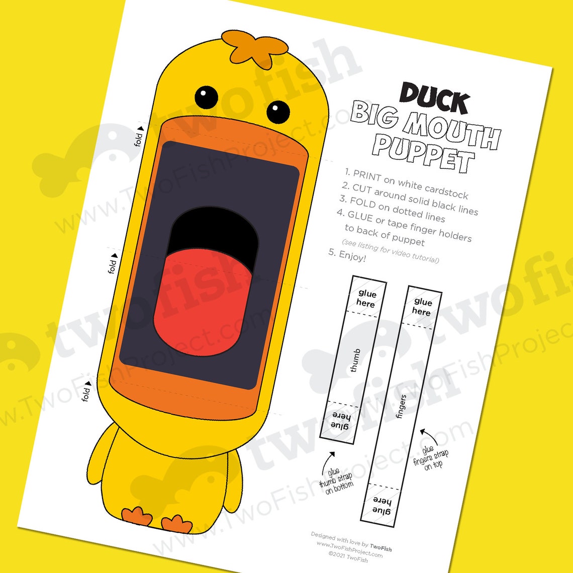 Duckling Printable Paper Puppet Preschool / Kindergarten Bird - Etsy