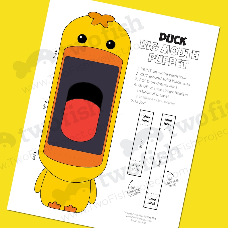 Duckling Printable Paper Puppet Preschool / Kindergarten Bird - Etsy