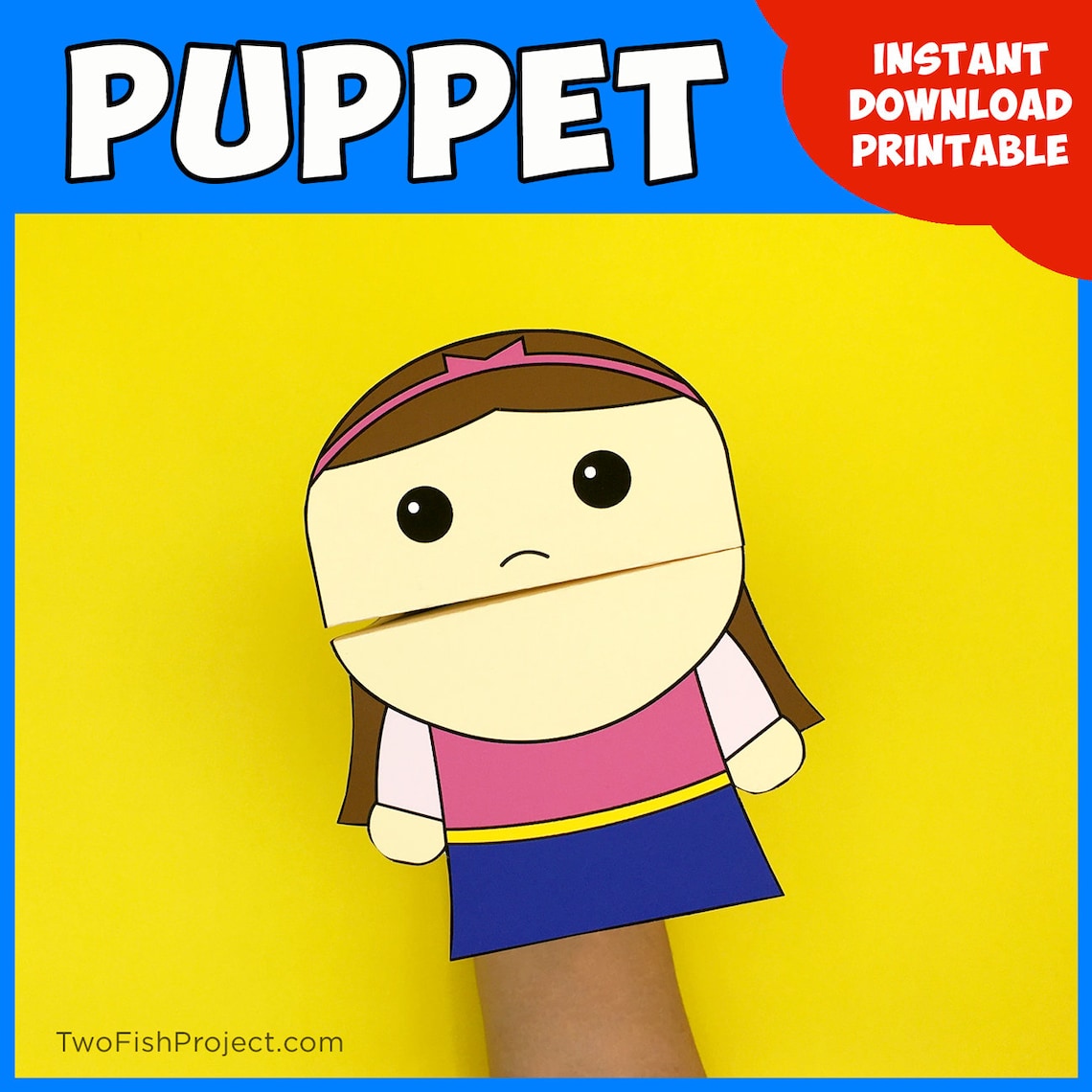 Girl Printable Paper Puppet, Preschool / Kindergarten Hand Puppet Craft ...
