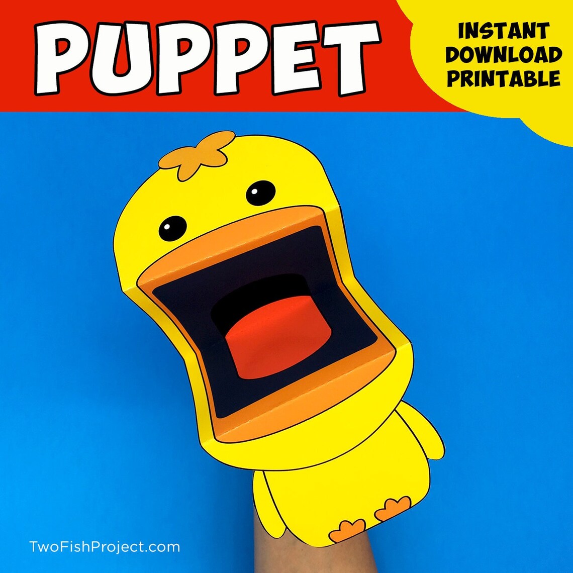 Duckling Printable Paper Puppet, Preschool / Kindergarten Bird Hand ...