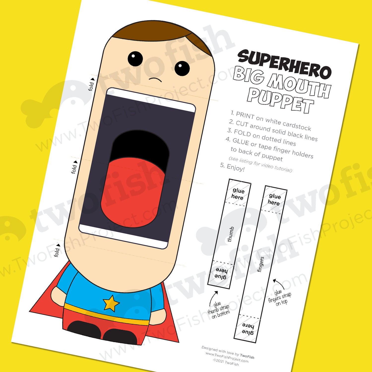 Superhero Printable Paper Puppet, Preschool / Kindergarten Hand Puppet ...