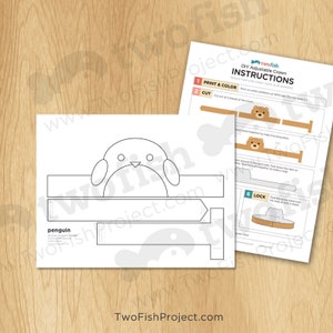 Penguin Coloring Crown, Birthday Party Hat, Headband, Paper Supplies ...