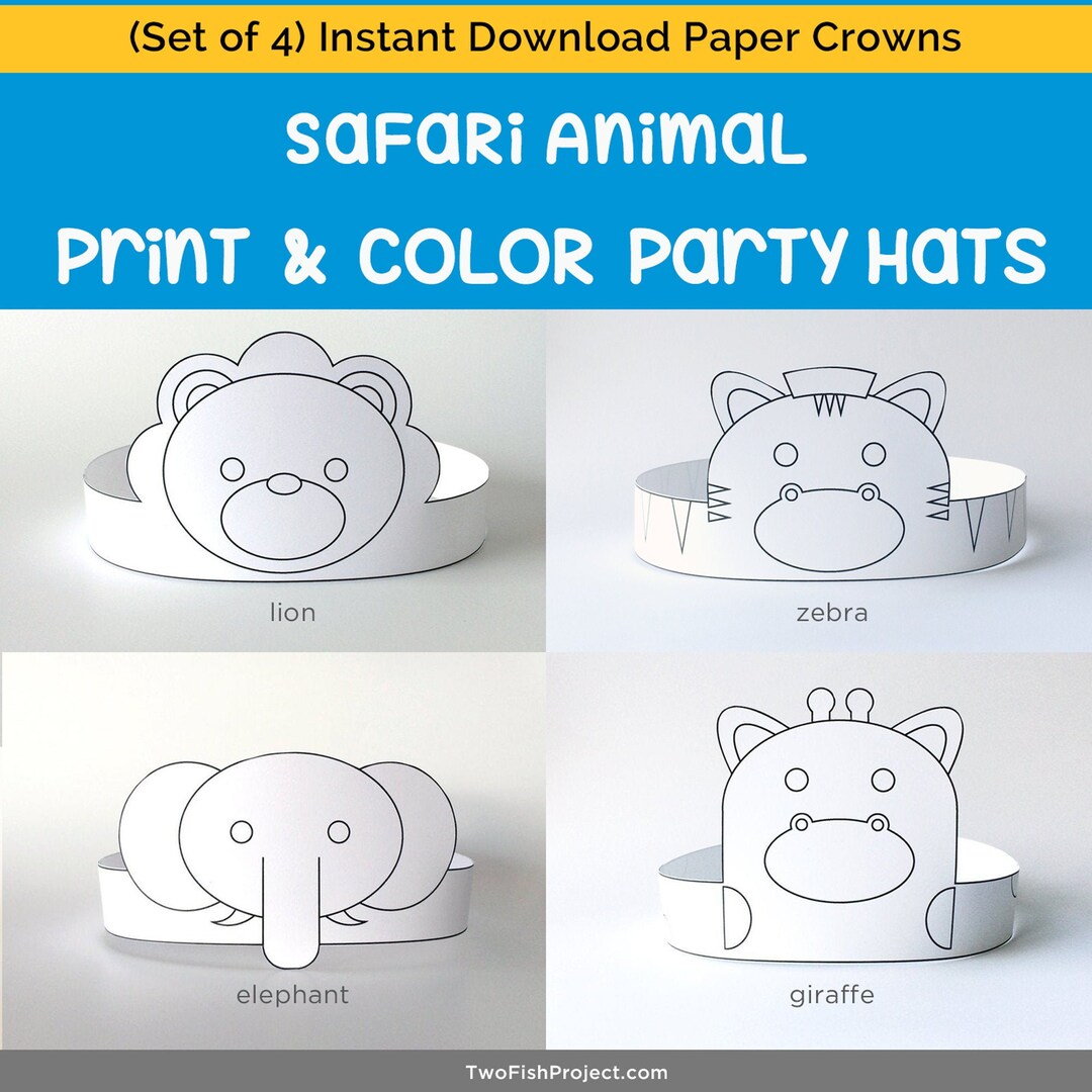 Color Me Safari Birthday Party Hat/paper Crown, Printable Jungle Animal ...