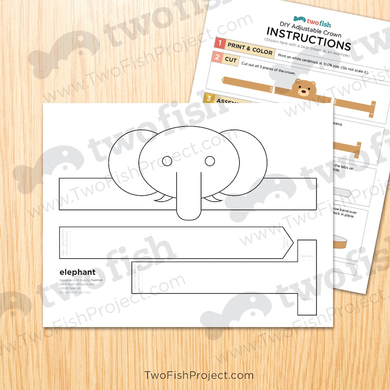 Elephant Coloring Page Safari Party Favor/hat, Preschool, Safari Baby ...