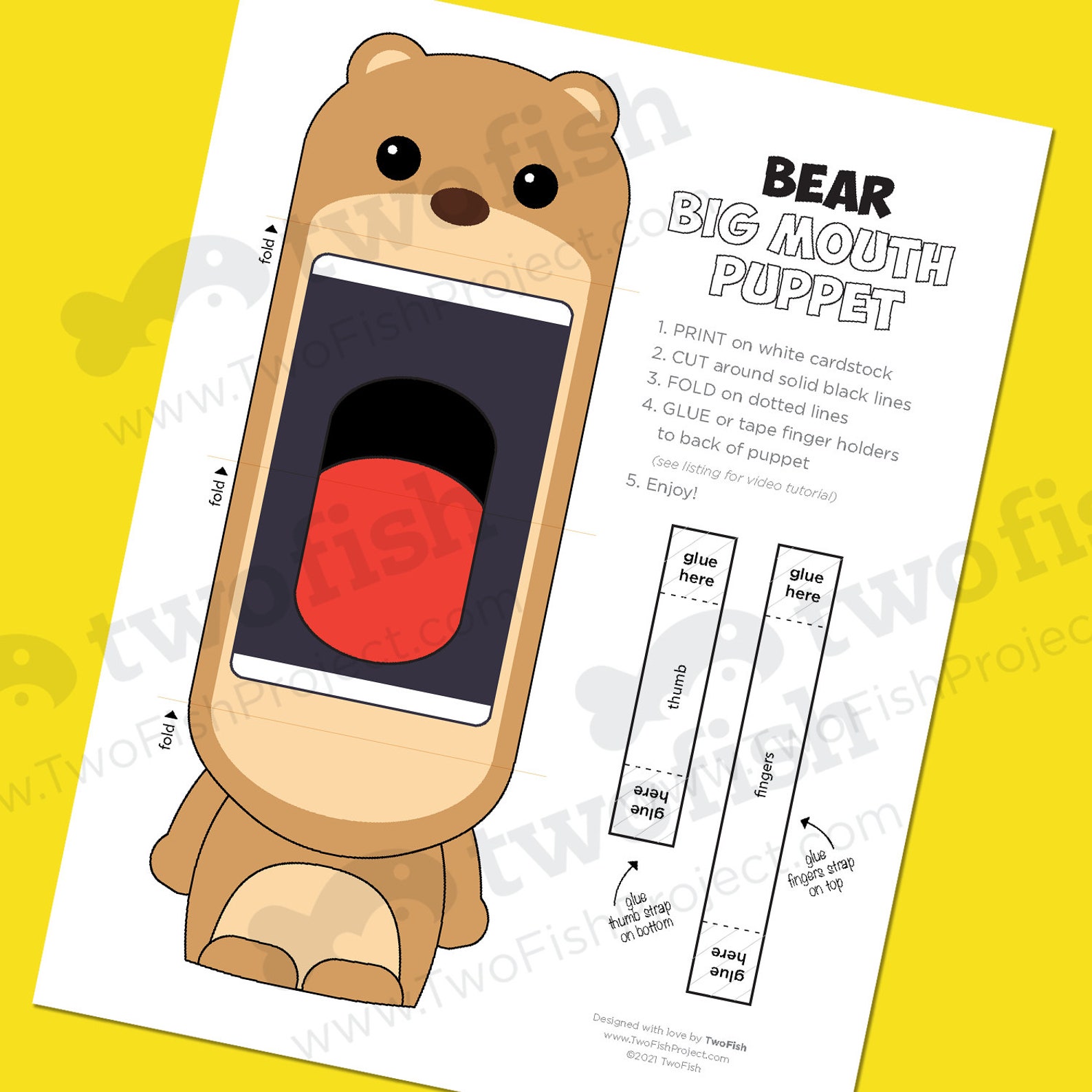 Teddy Bear Printable Paper Puppet Preschool / Kindergarten - Etsy