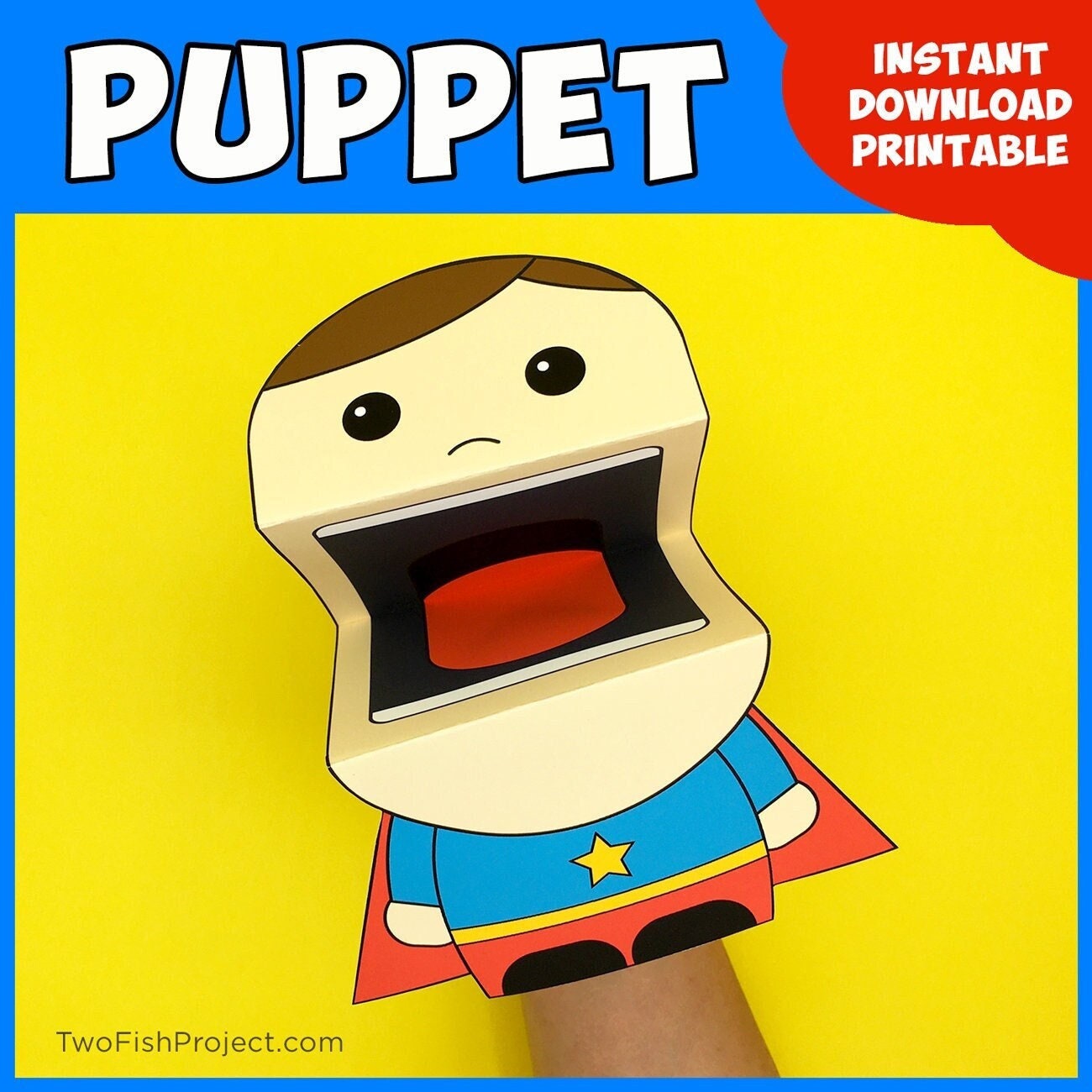 Superhero Printable Paper Puppet, Preschool / Kindergarten Hand Puppet ...