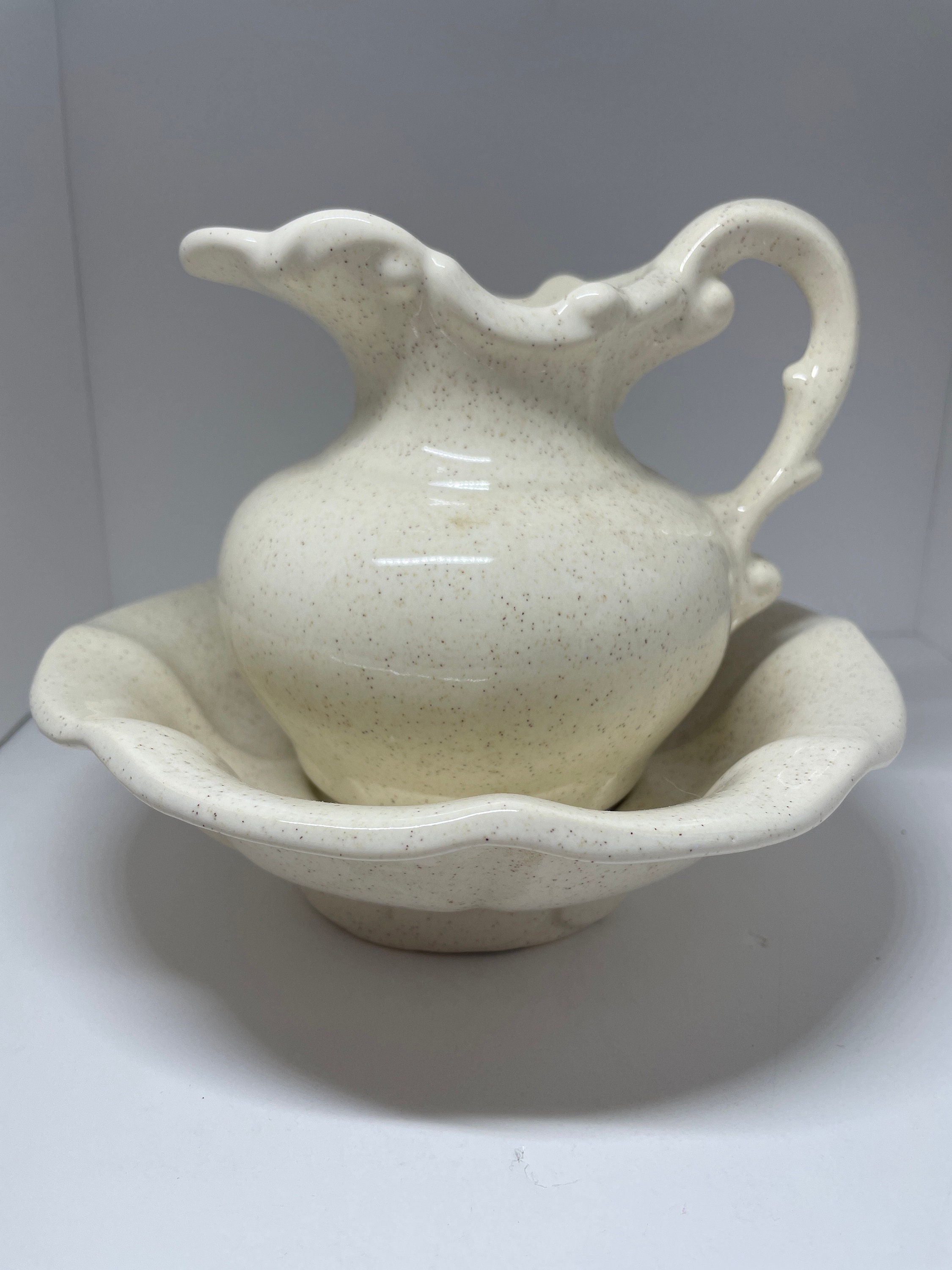 Vintage Mccoy Pitcher and Bowl Set Speckled off White Original Box - Etsy