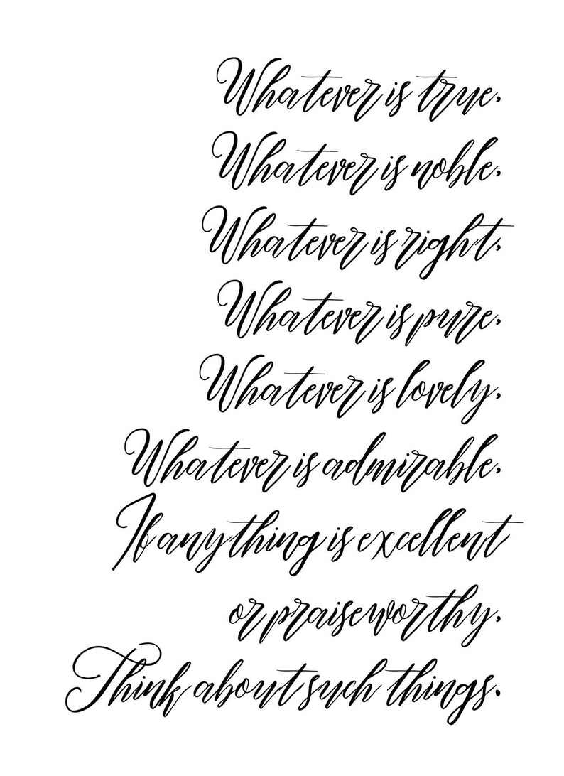 Whatever is True Phil 4:8 Christian Digital Print in Calligraphy - Etsy