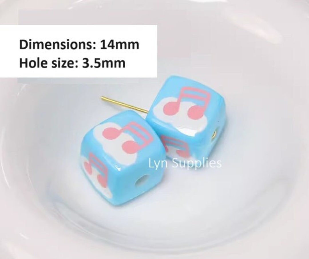 Kawaii Music Beads, Blue Musical Note Beads, Beamed Sixteenth Note 14mm ...