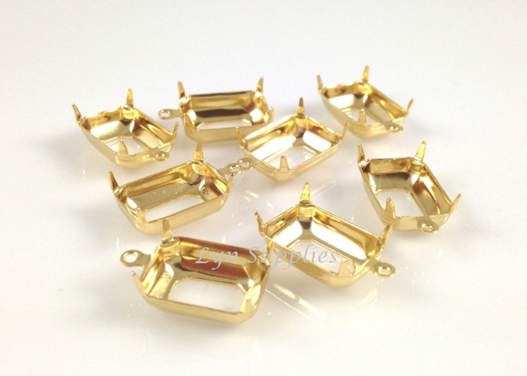 24K Gold Plated Octagon Settings 14x10mm or 18x13mm OPEN BACK With 1 ...