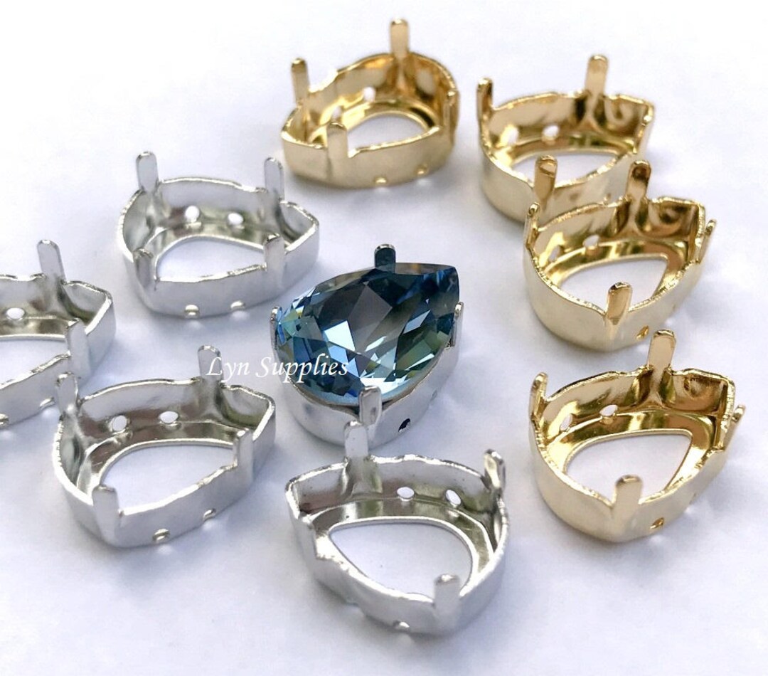 Pear Sew-on Settings 18x13mm or 14x10mm Rhodium / Gold Plated Fits ...
