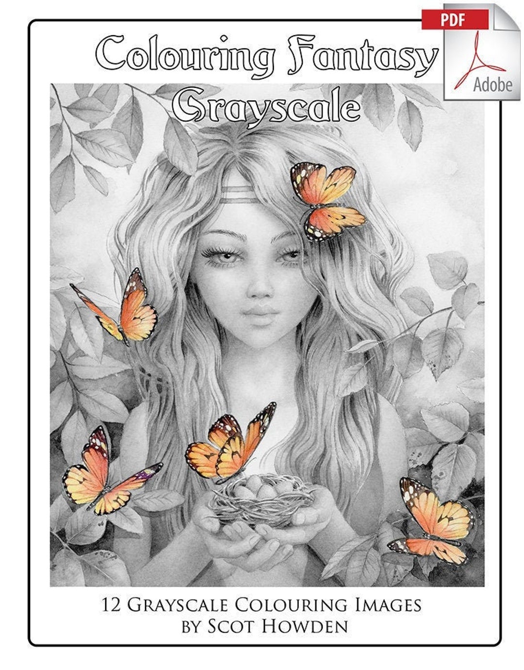 Colouring Fantasy Grayscale PDF, 12 Grayscale Colouring Images Instant Download Printable File ...