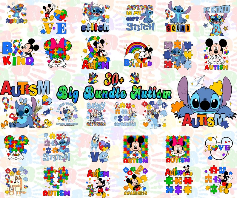 Files 30 Cartoon Characters Autism Awareness PNG Bundle, Autism Puzzle ...