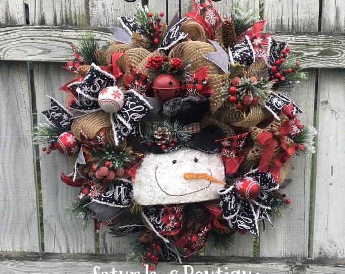 Snowman Christmas Wreath, Winter Wreath, Rustic Country Christmas ...