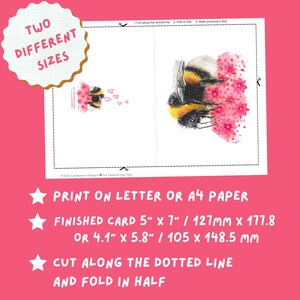 PRINTABLE Cute Bumblebee Card With Fluffy Bee and Pretty Pink Flower ...
