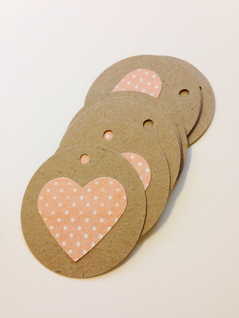 12 CORAL Polka Dot HEART Gift Tags Round KRAFT and Heart - Etsy