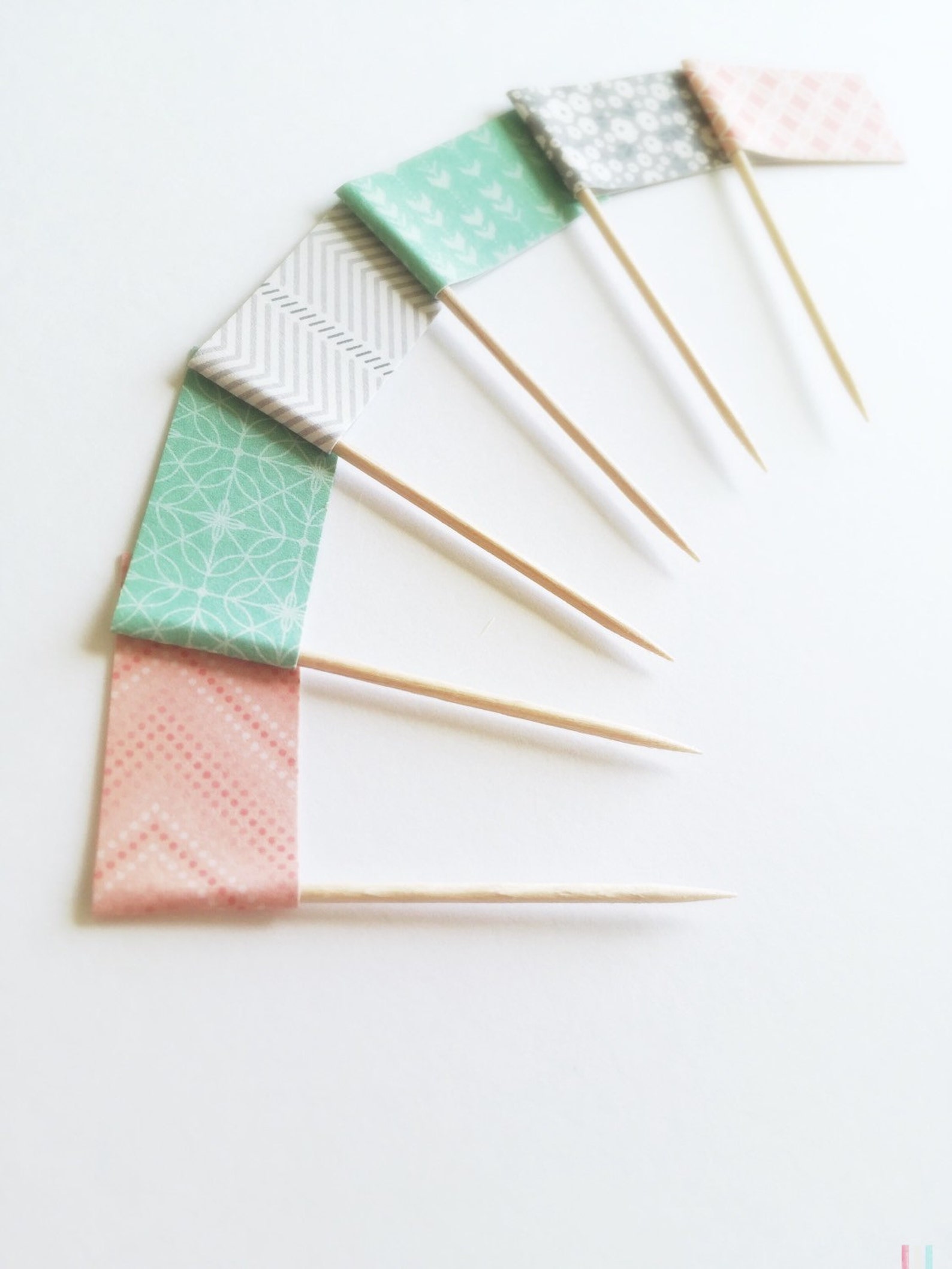 MINT CORAL & GRAY Chevron Stripe Floral Flag Party Pick - Etsy