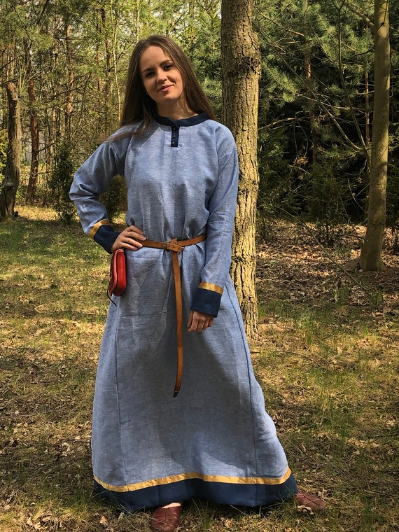 Early Medieval Linen Underdress With Stand-up Collar and | Etsy